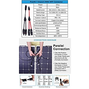 60A Solar Charge Controller Solar Panel Charger Controller 12V/24V, Adjustable LCD Display with 5V Dual USB Timer Setting with 2 PCS Solar Connectors Y Branch Parallel Adapter Cable for Solar Panel