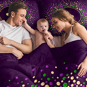 Wu5dra Duvet Covers Set Queen Size Mardi Gras Golden Glitter Fleur De Lis - Soft and Breathable Microfiber Comforter Bedding Set with Zipper Closure for Kids Women Men, 1 Duvet Cover 2 Pillowcase