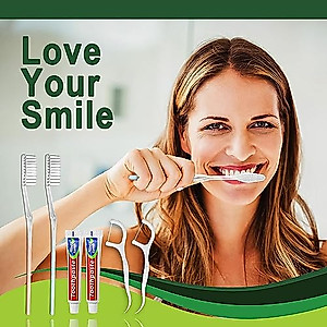 HQSLsund 50pcs Disposable Toothbrushes with Toothpaste Floss Individually Wrapped, 2 Color Disposable Toothbrush, 10g Toothpaste, Dental Floss Pick, Bulk Toothbrush Kit for Homeless,Airbnb,Hotel