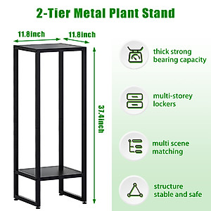 37.4" Tall Plant Stands Indoor, Plant Stand indoor Tall ,Plant Pedestal stand,Black Metal Plant Stands Indoor, 2- Tier Modern Corner Plant Stand Rack Shelves , Square Plant Tables for Corner Living