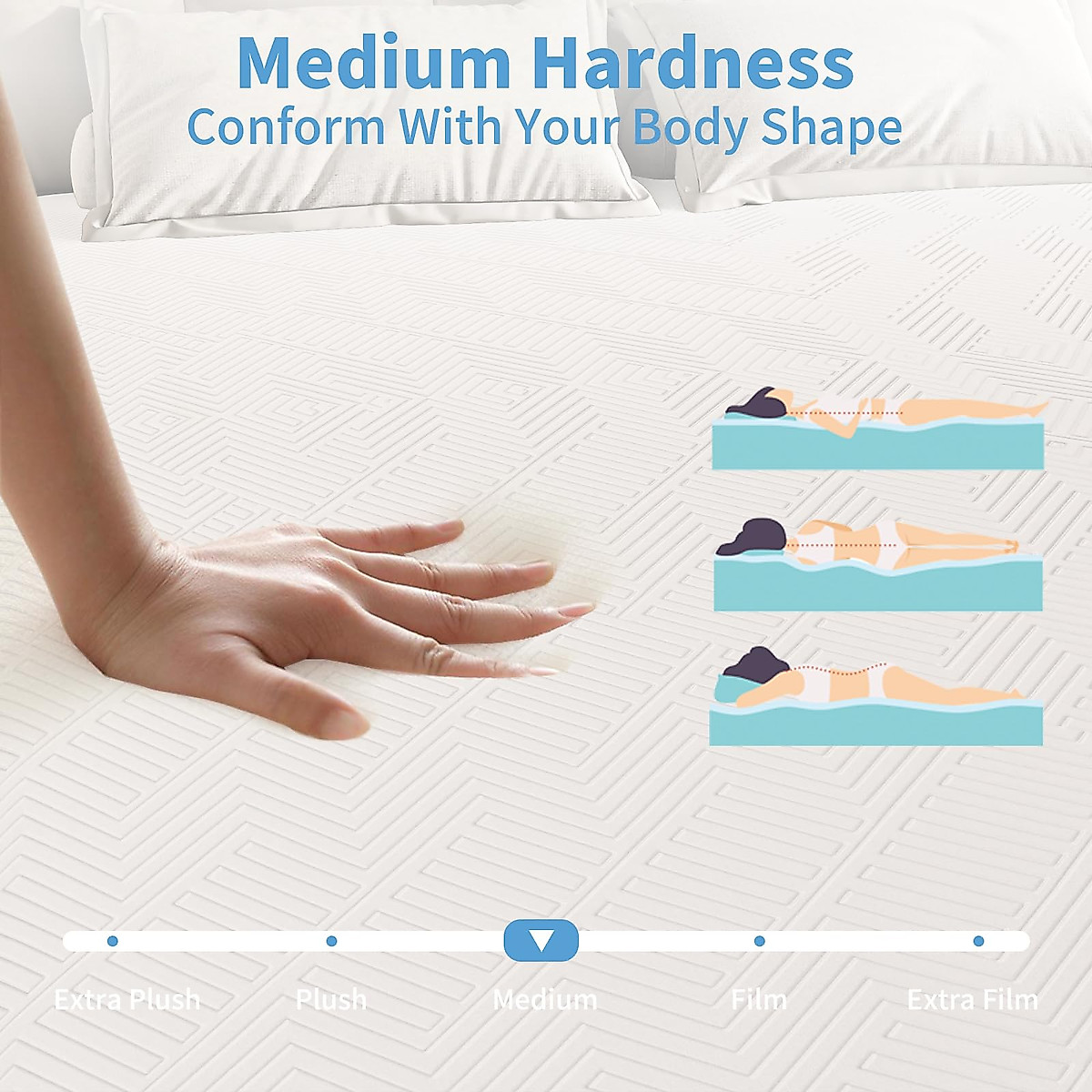 wowttrelax King Memory Foam Mattress 12 inch, 76''x80’, 2 Layer for More Supportive and Pressure Relief, Medium Firm Mattress, Soft Removable Cover Mattress Dark Grey White