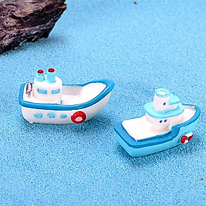 4 Pcs Yacht Ornaments, Resin Sea Boat Figurines Mini Fairy Garden Decorations, Bonsai Miniatures DIY Crafts Home Decors