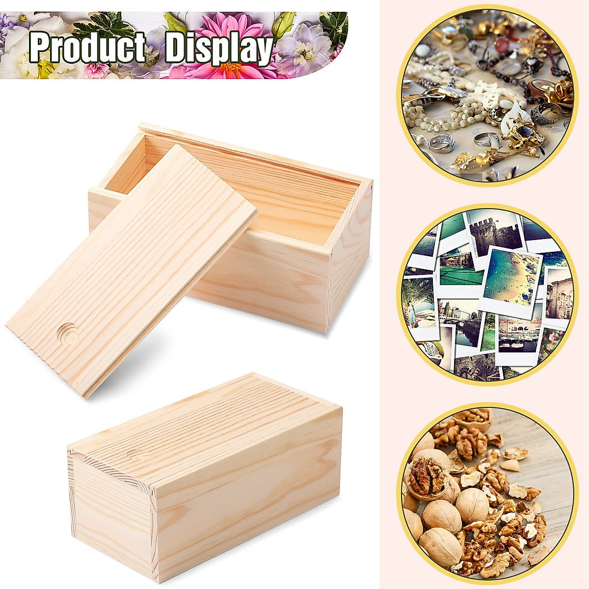 3 Pieces 7.87 x 3.94 x 3.15 Inch Unfinished Wood Box with Sliding Lid, Small Wooden Storage Crates Container Empty Gift Boxes Pencil Box for Crafts Project Hobby Wood