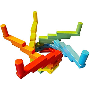 Wooden Bricks 45 Magnetic Building Blocks, Magnetic Building Set consisting of 25 Colorful Wooden Bricks with 2 Magnets, 15 Colorful Wooden Bricks with 3 Magnets, 5 Colorful Wooden risers
