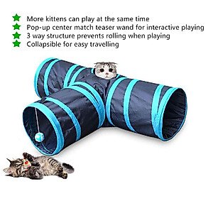 PETFAVORITES 24 Cat Toys Kitten Catnip Toys Variety Pack - 3 Way Tunnel, Interactive Wand, Fish, Mouse, Crinkle Balls, Kitty Chew Toys, Feather - Deluxe Toy Set for Christmas Birthday, Color Random