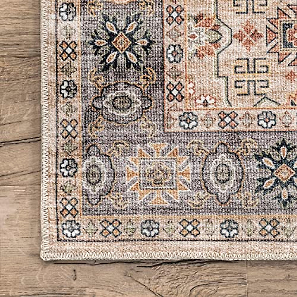 nuLOOM Annelle Floral Border Machine Washable Ultra Thin Area Rug, 5' x 8', Beige