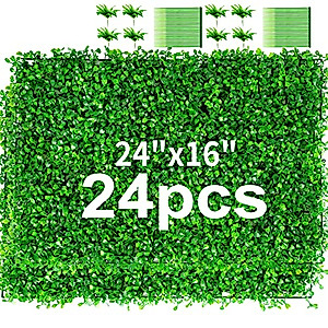 TOPDEEP 24PCS Boxwood Panels, 24"x16" Artificial Boxwood Hedge Panels, Grass Wall Panels, UV Protected Suitable for Garden, Fence, Backyard Wall Decoration