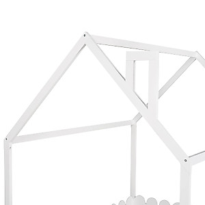 Full Size Wood Bed House Bed Frame with Fence, Cabin Bed, Floor Bed, Nursery Furniture, Kids Tent Bed Play Tent (White Full Size)