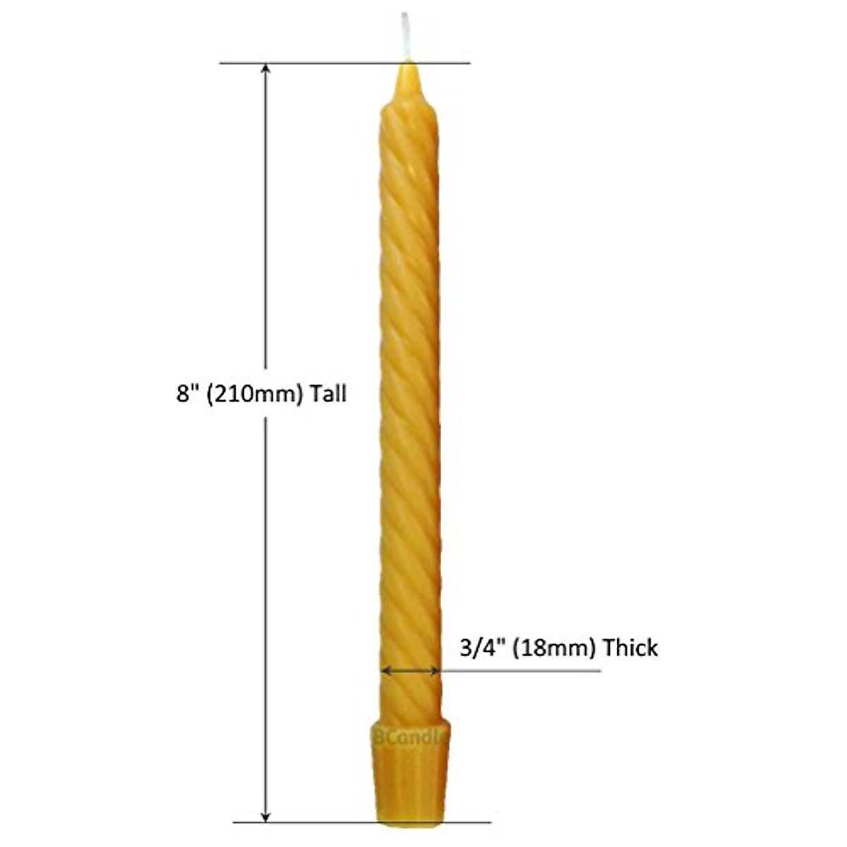 BCandle 100% Pure Beeswax Spiral Twist Taper Candles (Set of 2) Organic - 8 Inches Tall, 3/4 Inch Diameter, Hand Made