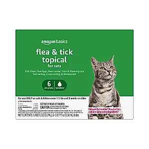 Amazon Basics Flea and Tick Topical Treatment for Cats (over 1.5 lbs), 6 Count (Previously Solimo)