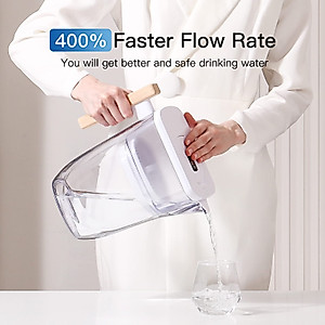 FACHIOO 200-Gallon Long-Life Chubby 10-Cup Water Filter Pitcher with 1 Filter, 5X Times Lifetime, Reduces PFAS, PFOA/PFOS, Chlorine, BPA Free, Last Up to 3 Months, White