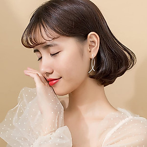 SLUYNZ 925 Sterling Silver Shiny Bar Dangle Earrings for Women Teens Flat Bar Earrings Curve Line Earrings (A-Silver)