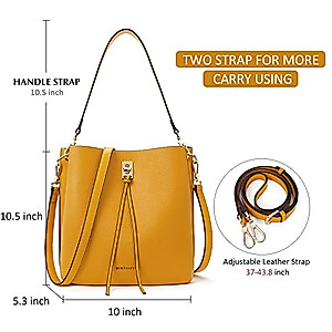 BOSTANTEN Women Handbags Leather Designer Tote Purses Lady Crossbody Bucket Shoulder Hobo Bags for Work Daily (Yellow)