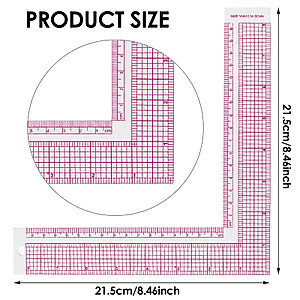 Lusofie Sewing Ruler, 2 Pcs Plastic L Square Ruler, Framing Ruler, Clear Sewing Ruler for Tailor Craft Tool, Drawing Measuring Supplies (8.46x8.46 inch, 21.5 cm length)