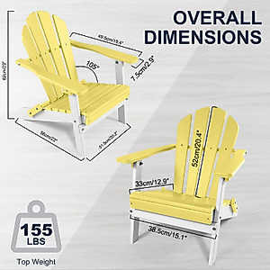 ABCPATIO Folding Mini Plastic Adirondack Chair - Outdoor Comfortable Adirondack Chairs, Weather Resistant Patio Folding Seating for Patio, Porch, Deck, Pool, Garden, Backyard (Yellow/White)