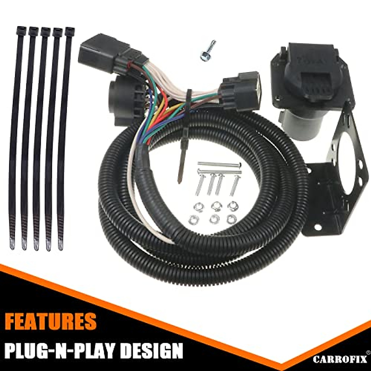 CARROFIX Vehicle-Side T-Connector Custom Tow Wiring Harness with 7-Way RV Blade Trailer Connector for 2015-2021 Ford F-150, black (C0165)