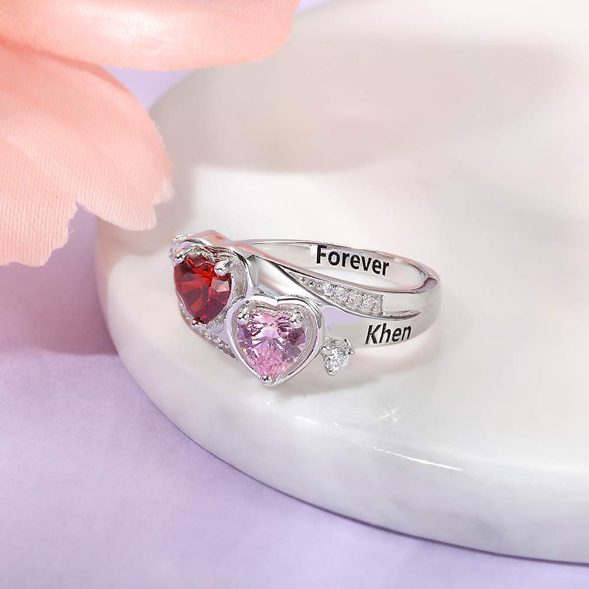 LoraPetid Sterling Silver Mothers Ring with Birthstones Personalized Birthstone Rings for Women Mom Engraved Names Promise Rings for Women Her Customized Jewelry Gifts