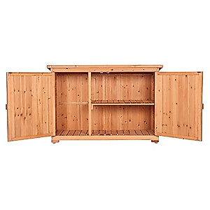 Outdoor Storage Cabinet with Double Doors, Fir Wood Garden Shed, Outside Tool Shed, Vertical Storage Organizer Cabinet with Double Lockable Doors for Outside, Garden and Yard,Natural