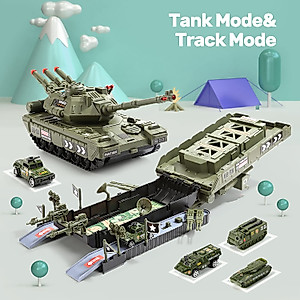 CUTE STONE Military Vehicles Set, Battle Tank Toy with Light and Sound, Rotating Turret and Missile, 4 Pack Die-cast Army Cars, Great Military Toy Tank Toy for Boy Kids