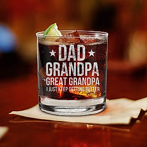 shop4ever® Dad Grandpa Great Grandpa I Just Keep Getting Better Engraved Whiskey Glass Father's Day Gift