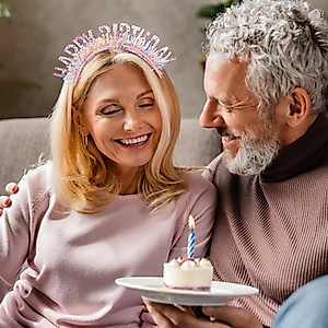 CIEHER Birthday Tiara, Birthday Headband for Women and Girls, Happy Birthday Decorations and Gifts - Pink