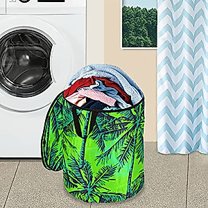 Tropical Palm Trees Green Pop Up Laundry Hamper Collapsible with Lid Dirty Clothes Hamper Laundry Basket Storage Hamper Organizer for Home, Kids Toy, Laundry Room