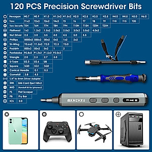 MXMZHXU Electric Precision Screwdriver, 144 in 1 Small Precision Screwdriver with 120 Bits, 5 Torque Hand Repair Tool Kit Mini Electric Screwdriver for PC, Computer, Laptop, Phone, RC Drone