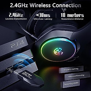 Tatybo Wireless Gaming Headset for PS4, PS5, PC - 2.4GHz Gaming Headphones with Detachable Noise Canceling Microphone, 30-Hr Battery Gaming Headsets for Laptop, Switch, Mac