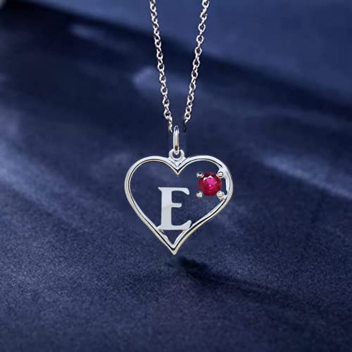 Arbach’s Icy Jewelry - Sterling Silver Box Chain Personalized Birthstone Pendant Statement Necklace - Heart & Letter (E)