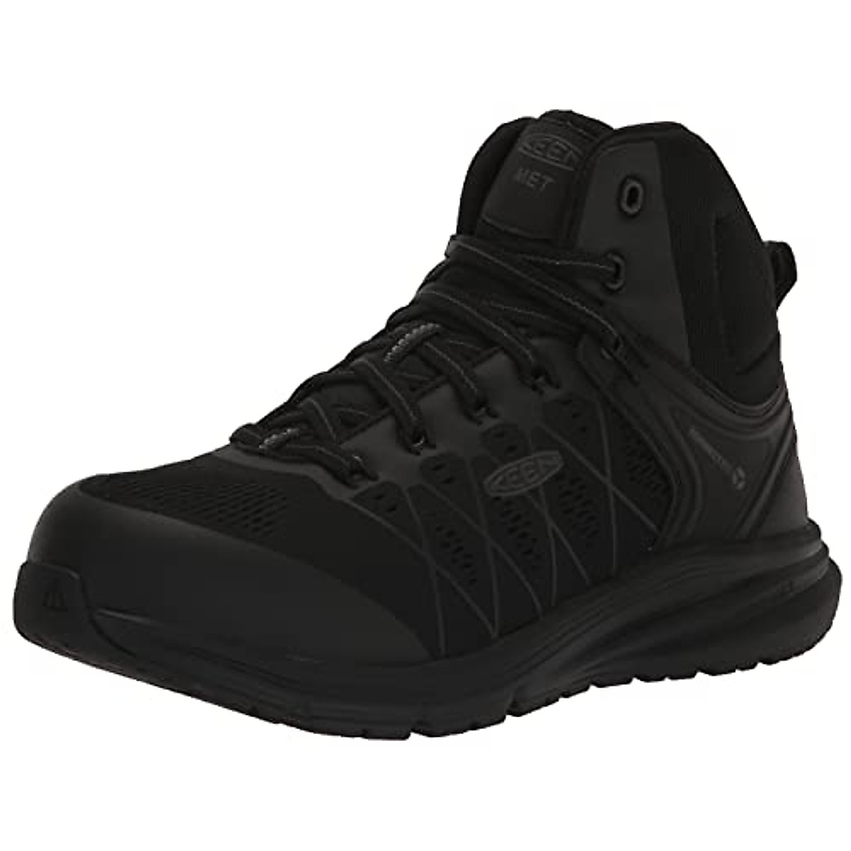 KEEN Utility Women's Vista Energy Mid Height Composite Toe Internal Metatarsal Guard Industrial Work Boots, Black/Raven, 7.5 Wide