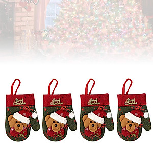 DOITOOL 4 Pcs Christmas Cutlery Bags Mini Christmas Stockings Gloves Bear Tableware Cover Xmas Silverware Holders Christmas Table Decoration