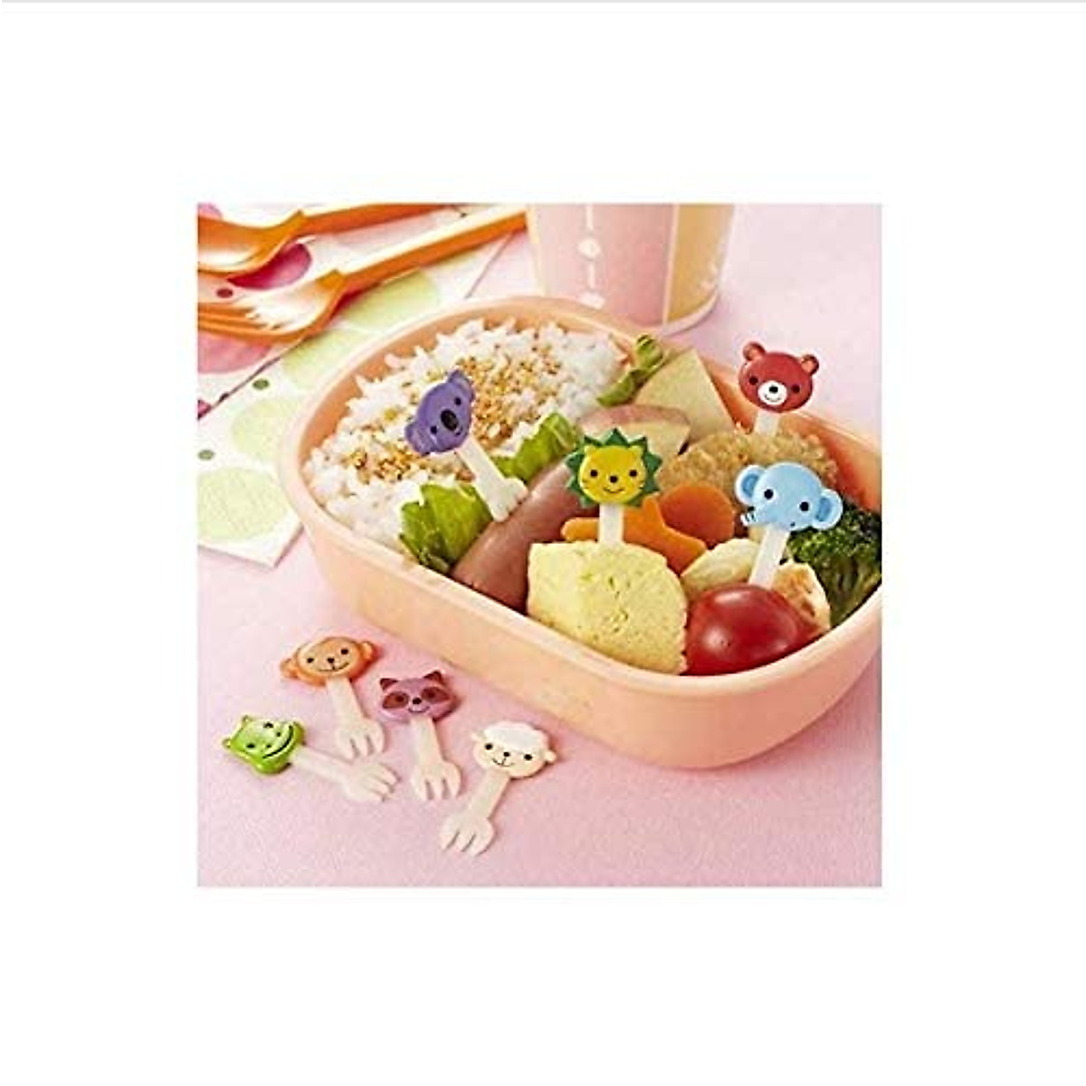Tonune Mama's Assist Lunch Box Accessories Bento Decoration Japanese Food Fork Picks Lunch Cute Animal Set of 8 Pieces (Bear, Lion, Koala, Monkey, Hippopotamus, Elephant, Raccoon, Sheep) P-3116