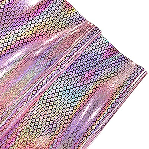 12'' x 53'' Iridescent Pink Small Dots Faux Leather Rolls Glossy Honeycomb Pattern Printed Crafts Fabric for DIY Leather Bows Earrings (XHT-362-L)