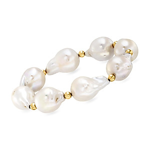 Ross-Simons 13-14mm Cultured Baroque Pearl Stretch Bracelet With 14kt Yellow Gold. 7 inches