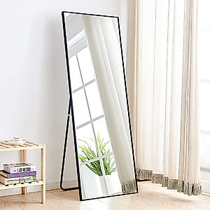 PexFix Full Length Mirror Full Body Mirror with Stand 55''×16'' Mirror Full Length with Black Aluminum Alloy Frame