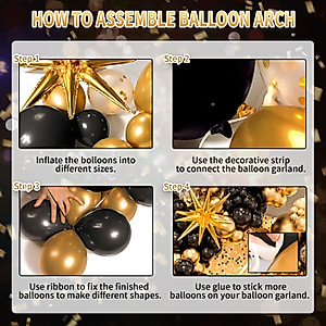 164Pcs Black and Gold Balloons Garland Arch Kit,Black and Gold Balloons with Gold Star Balloons, Black Gold Confetti Latex Balloons, for Graduation Retirement Anniversary Birthday Party Decorations