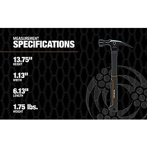 Southwire Bmeh-20 20 OZ. Heavy Duty Electrician's Hammer, 20 oz. Head with Smooth Face, Heavy Duty Drop Forged Steel Tether Hole For Safety, Lightweight Fiberglass Handle, 1.75 Lbs 65116840