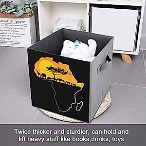 African Animals Over Map of Africa Foldable Storage Bins Printd Fabric Cube Baskets Boxes with Handles for Clothes Toys, 11x11x11