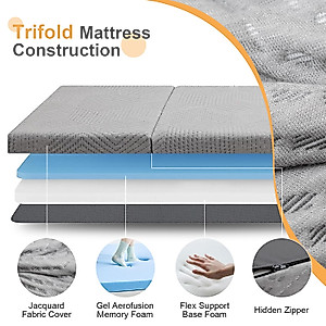MUUEGM Tri Folding Mattress 4 Inch Twin Trifold Memory Foam Mattress Foldable Bed Mattress with Washable Cover Portable Mattress for Yoga/Camping/RV/Guest Beds,CertiPUR-US Certified,Grey