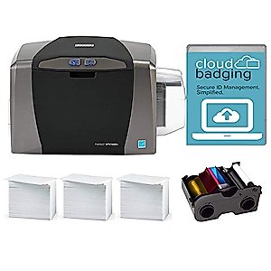 Fargo DTC1250e Complete ID Card Printer Bundle, PVC Cards, Cloudbadging Software for (50605) Single Sided Card Printing Machine