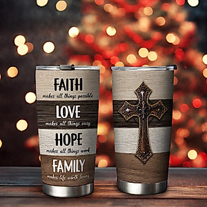20oz Cross Faith Hope Love Tumbler, Religious Gifts, Christian Gifts, Coffee Thermos for Women, Men, Stainless Steel Double Wall Vacuum Insulated Coffee Mug, Travel Cup with Lid