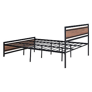 FANYHOME Queen Size Platform Bed, Metal and Wood Bed Frame with Headboard and Footboard, Black