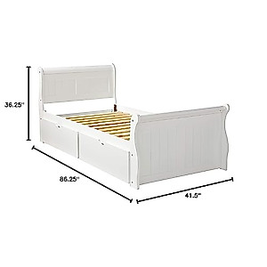Donco Kids 325-TW_505-W Sleigh Bed with Dual Underbed Drawers, Twin, White