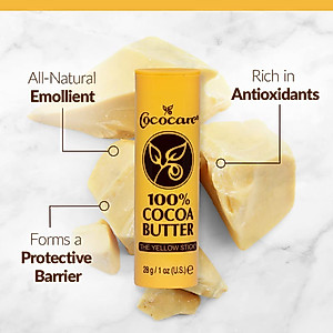 Cococare 100% Cocoa Butter Stick - All-Natural Cocoa Butter Emollient for Ultimate Skin Hydration & Protection - The Yellow Stick - (1 Count)