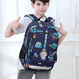 Glaphy Rocket Spaceship Outer Space Backpack School Bag Lightweight Laptop Backpack Students Travel Daypack with Reflective Stripes