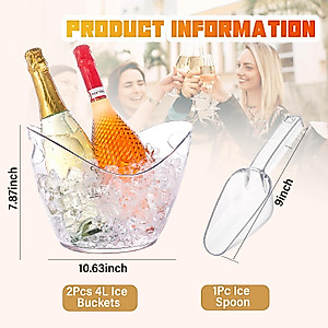 Ice Bucket for Parties 2 Pcs 4 Liter Beverage Tub Ice Tub Wine Beer Drink Buckets for Parties Mimosa Bar Clear Plastic Champagne Acrylic Ice Bucket with Scoop for Cocktail Beer Bottle