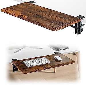 ETHU Ergonomics Desk Extender Tray, 26.7"x11.4" Large Size Foldable Keyboard Drawer Tray Clamp On, Armrest Support for Home and Office (Wood)