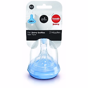 Joovy Boob Nipples with Elongated Shape to Mimic Mom and Available in 5 Flows Including X-Cut Extra Fast Flow for Thicker Foods - Compatible with Joovy Boob Bottle Line (Clear, Stage 3, 2 Count)
