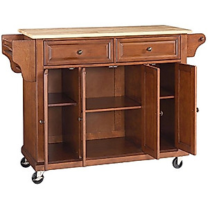 Crosley Furniture Full Size Kitchen Cart with Natural Wood Top, Cherry