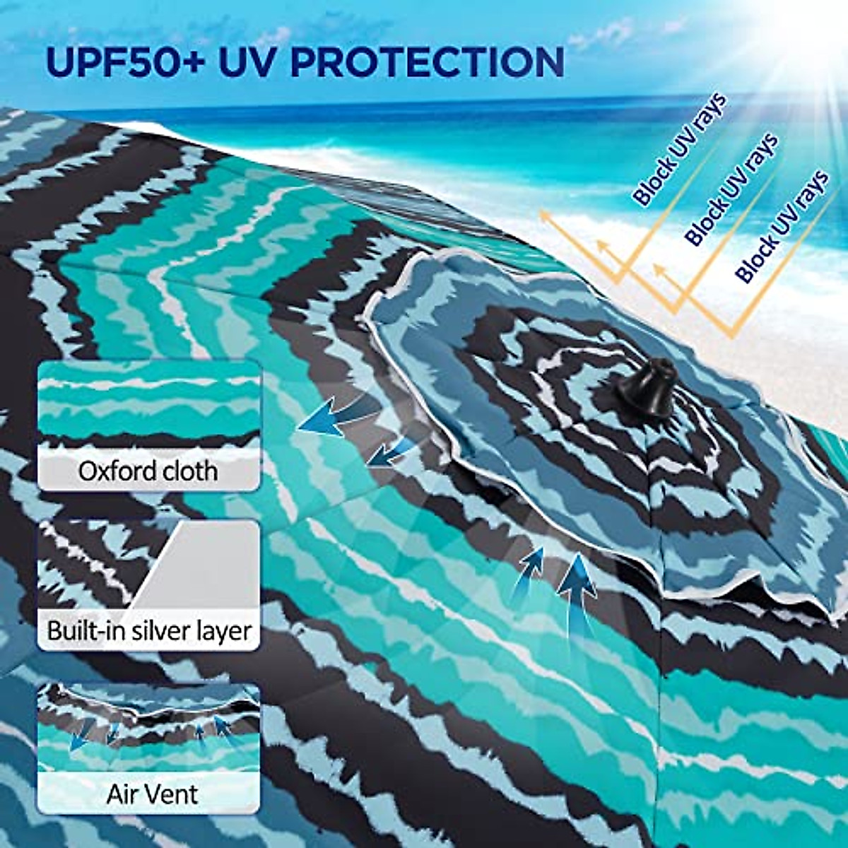 BondFree Beach Umbrellas for Sand Heavy Duty Wind, Portable Sun Shade Umbrella,7FT/8.5FT Sun Umbrella Beach, UPF 50+ PU Coating Beach Umbrella with Carry Bag